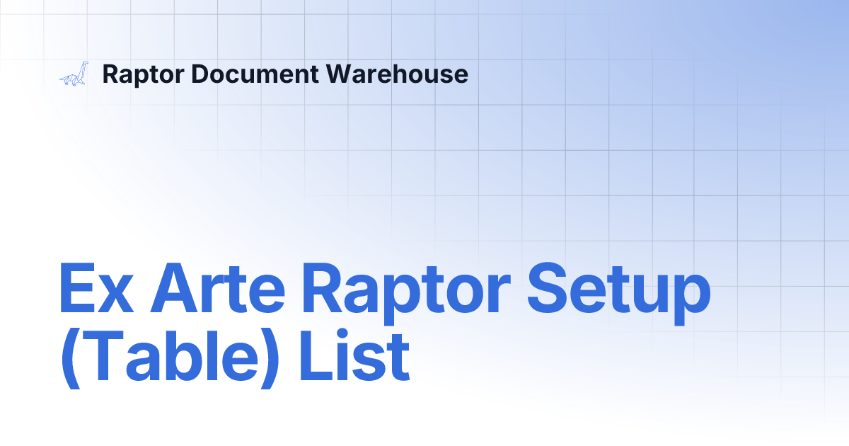 Ex Arte Raptor Setup (Table) List | Raptor Document Warehouse
